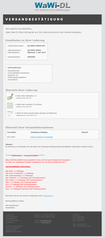 JTL Wawi Email-Vorlage HTML (Design 01) Versandbestätigung - WaWi-DL ...
