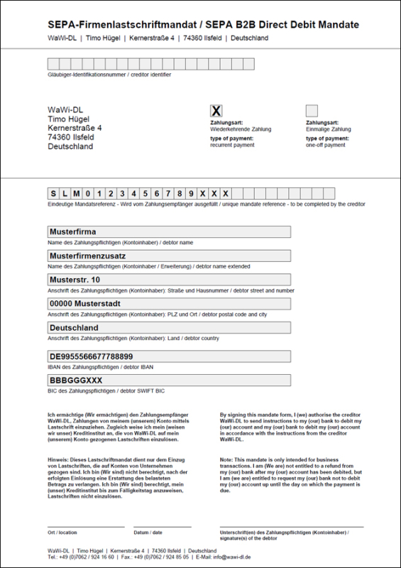 JTL Wawi Druckvorlage (SEPA-Lastschriftmandat) - WaWi-DL, 15,00